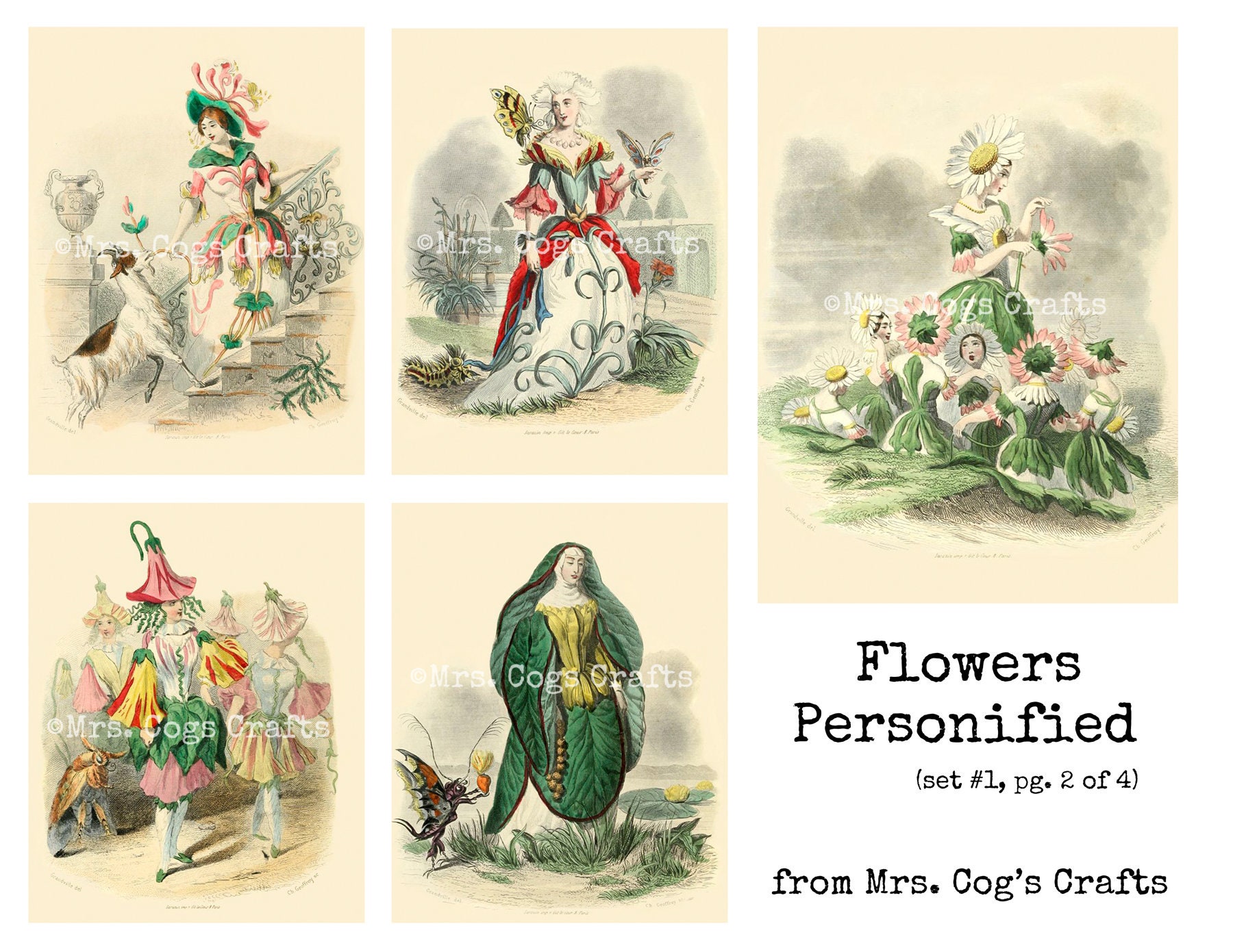 Flowers Personified Set 1 Digital Ephemera Classics | Etsy