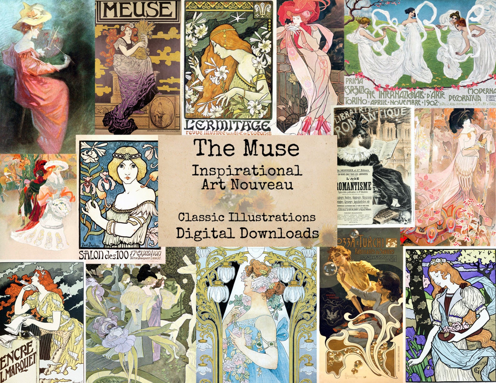 The Muse Inspirational Art Nouveau Digital Ephemera - Etsy Australia