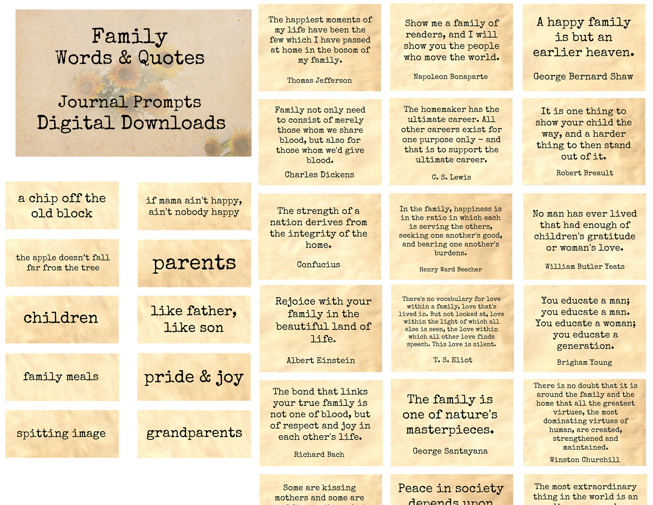 Family - Words & Quotes - Journal Prompts, Printable Words, Instant ...