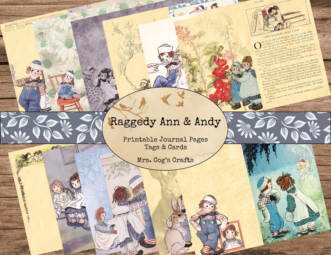 Raggedy Ann & Andy Junk Journal Kit - Printable Journal Pages, Digital ...