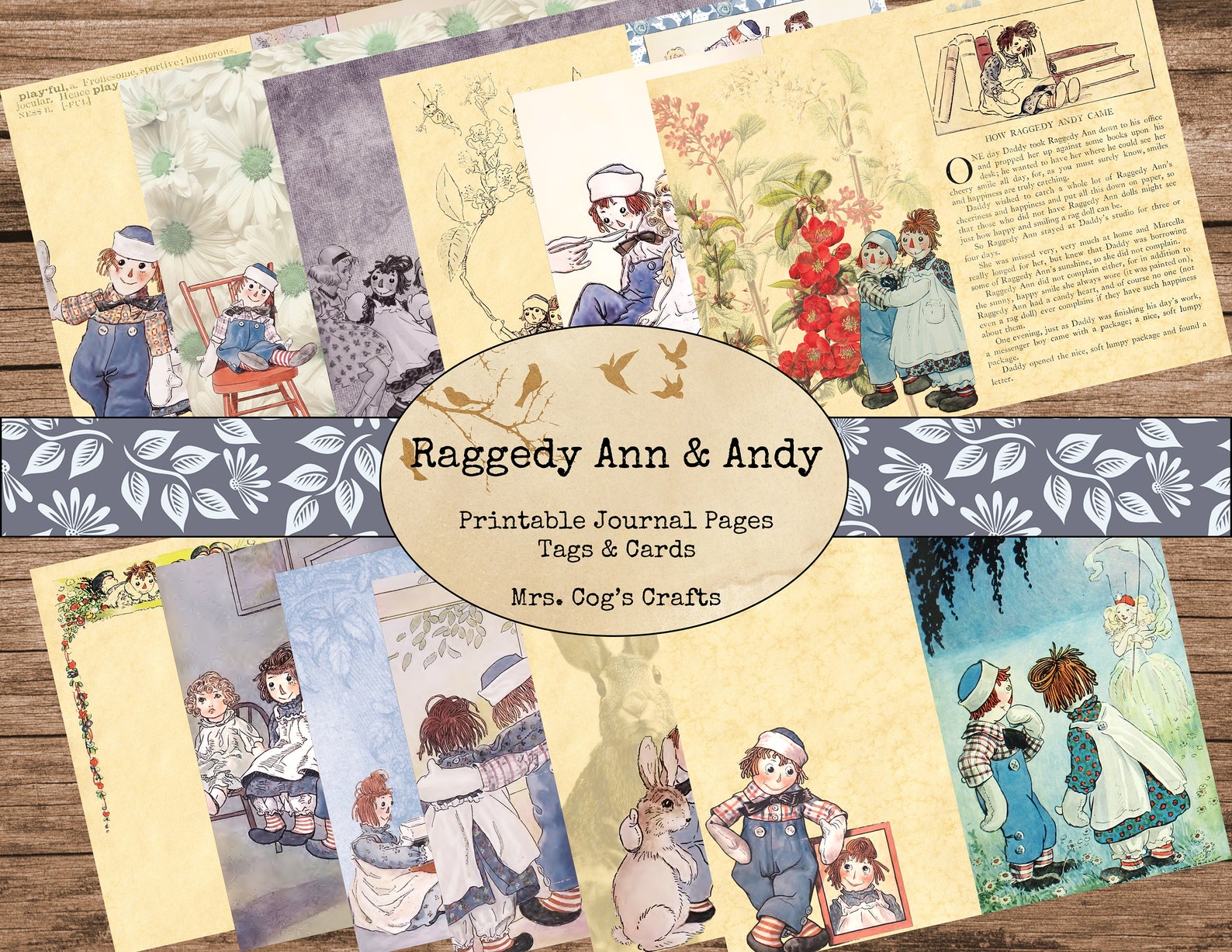 Raggedy Ann & Andy Junk Journal Kit - Printable Journal Pages, Digital ...