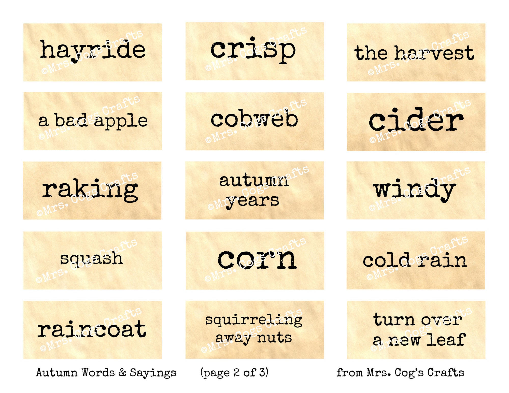 Autumn Words & Sayings - Journal Prompts, Printable Words, Instant ...