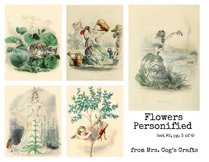 Flowers Personified Set 2 Digital Ephemera Classics - Etsy