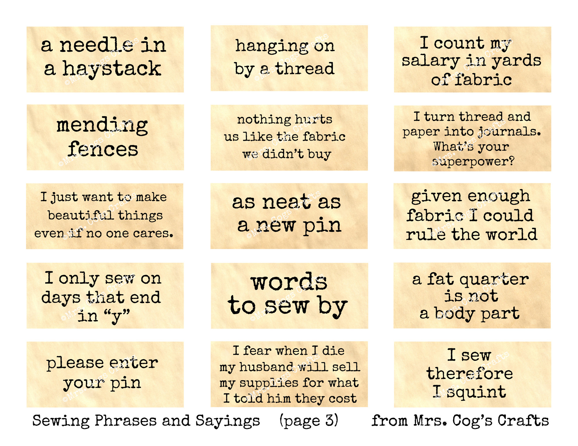 Sewing Phrases and Sayings - Journal Prompts, Printable Words, Instant ...