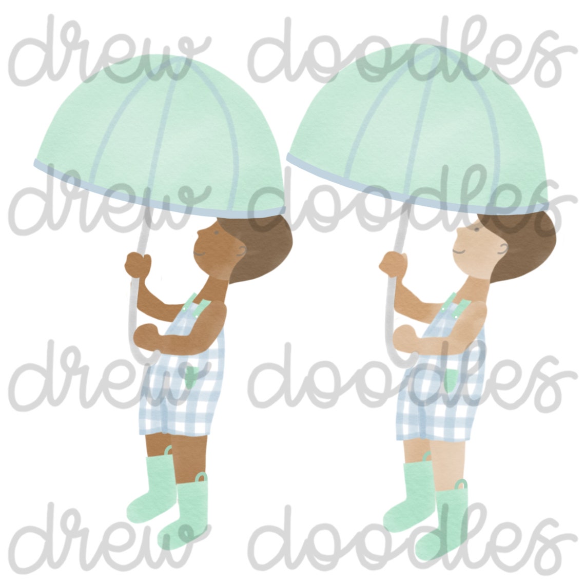 Watercolor Umbrella Boys Digital Clip Art Set Instant - Etsy