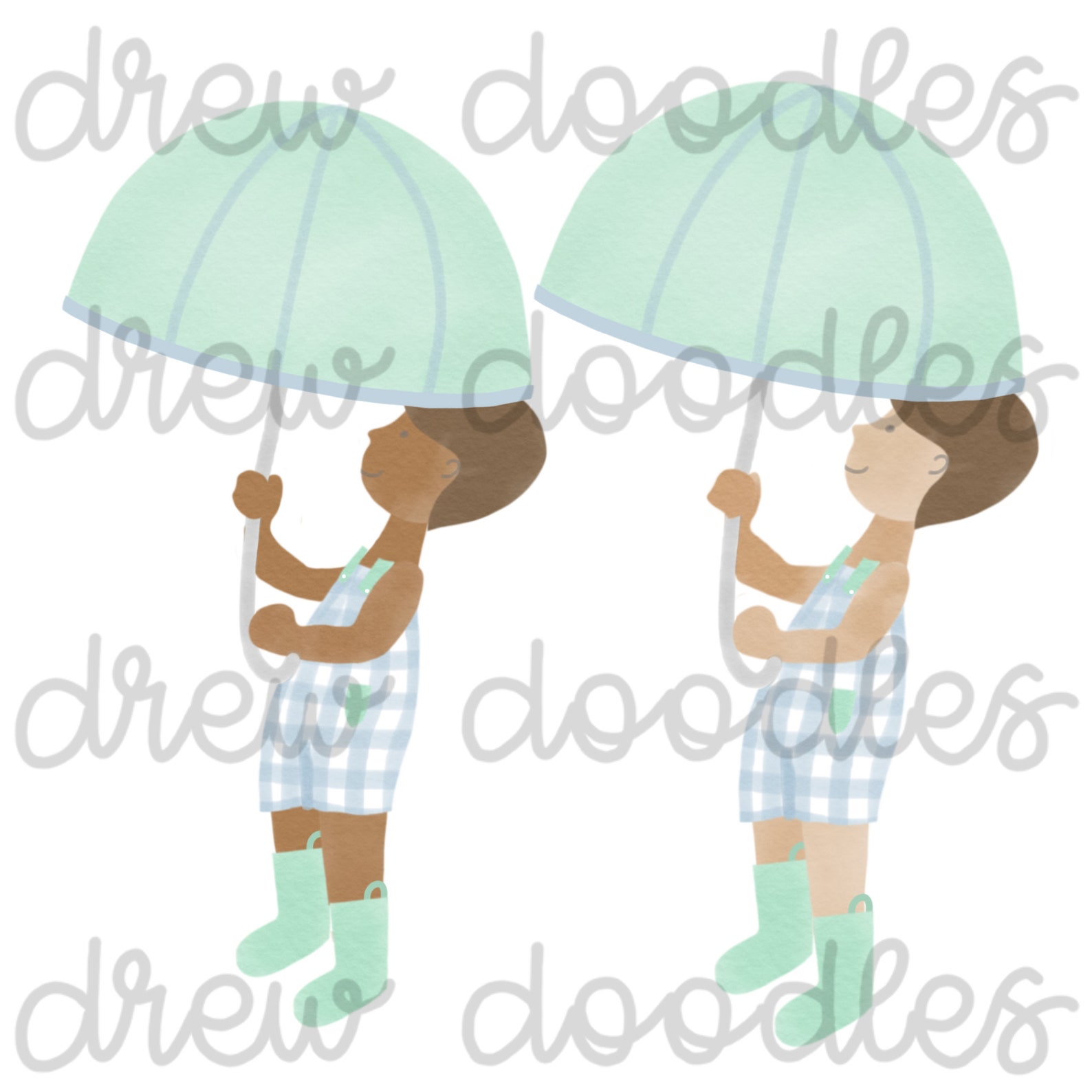 Watercolor Umbrella Boys Digital Clip Art Set Instant | Etsy