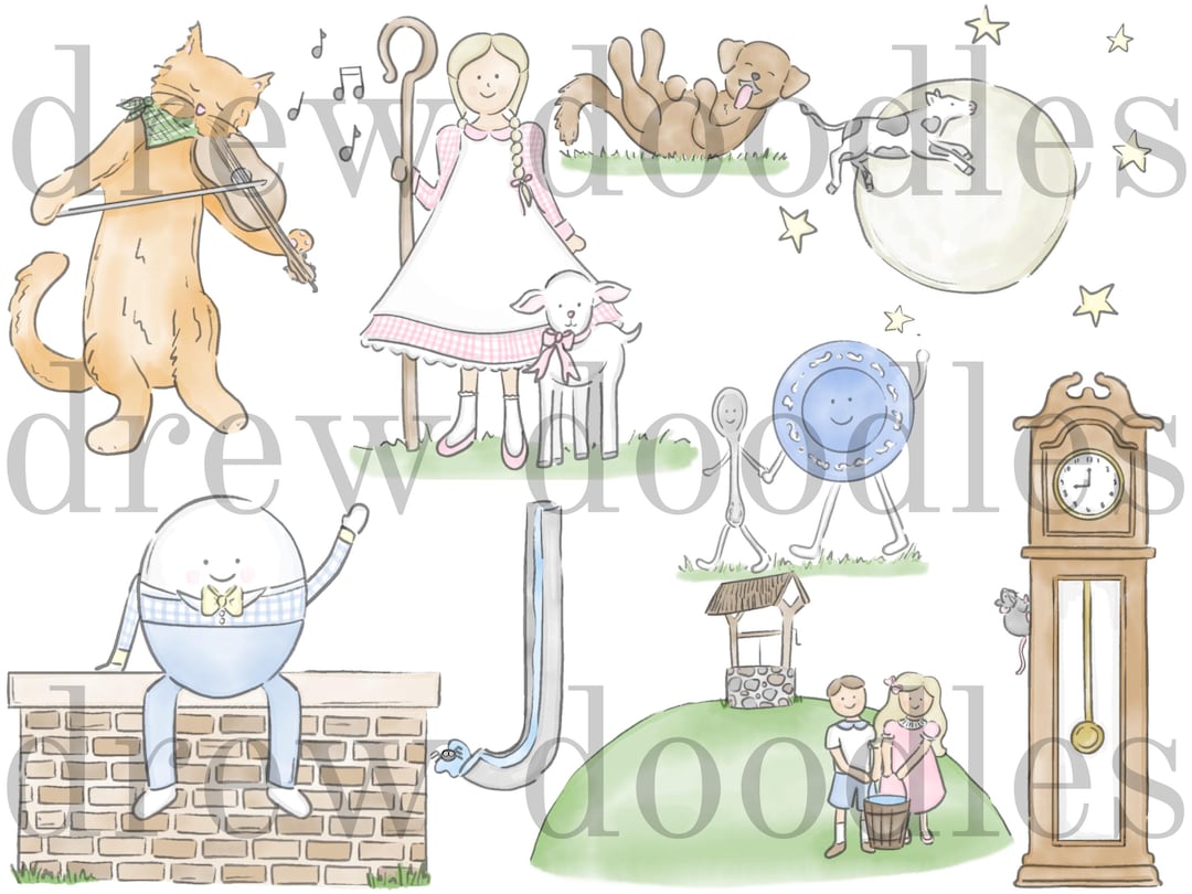 Watercolor Nursery Rhymes Digital Clip Art Set- Instant Download - Etsy