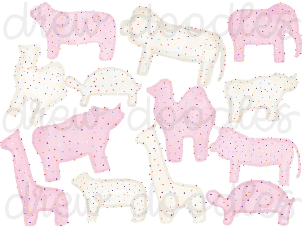 Watercolor Animal Cracker Cookies Digital Clip Art Set- Instant ...
