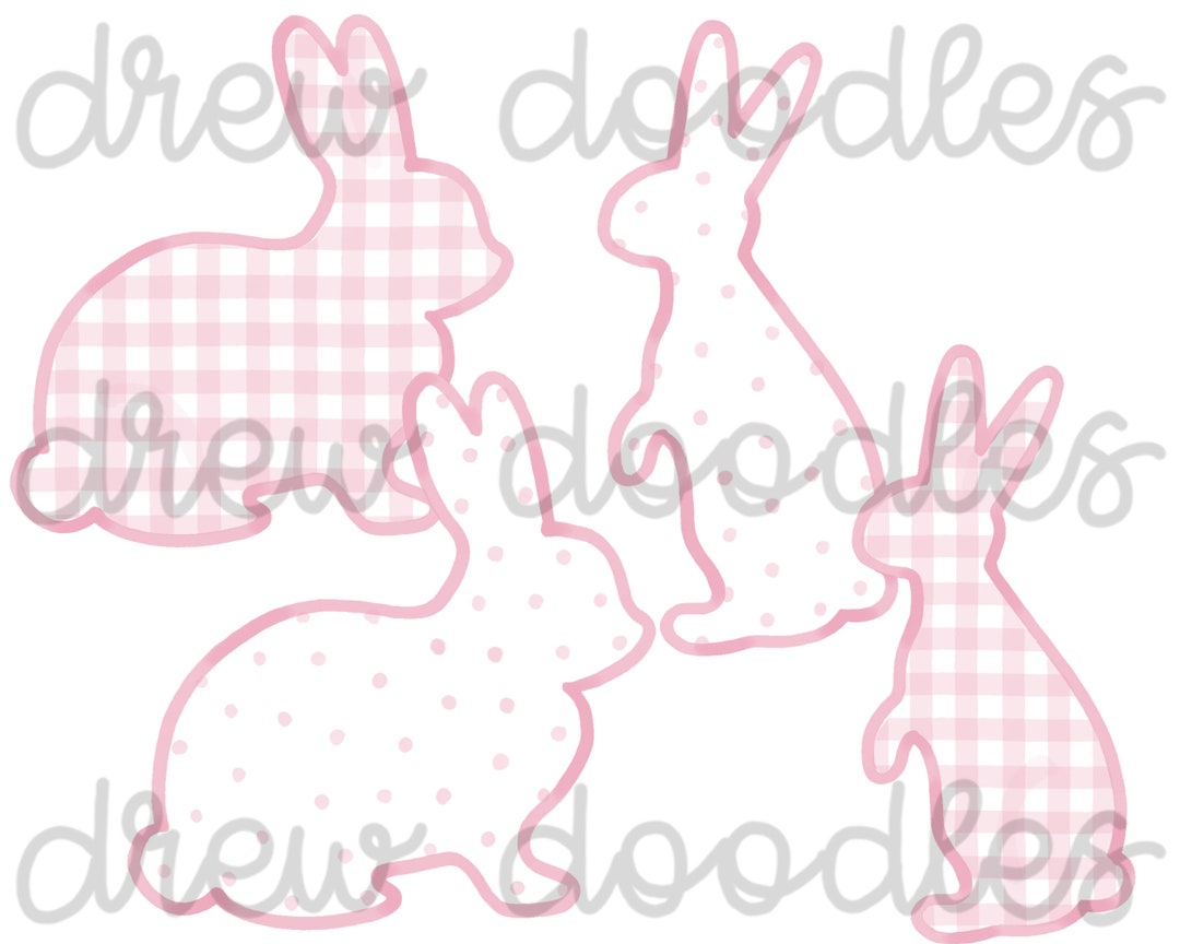 Watercolor Easter Spring Pink Gingham Bitty Dot Bunny Rabbit Digital ...