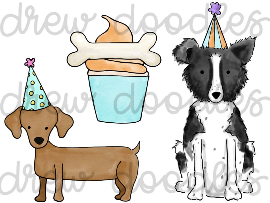 Watercolor Party Dogs Digital Clip Art Set Instant Download - Etsy
