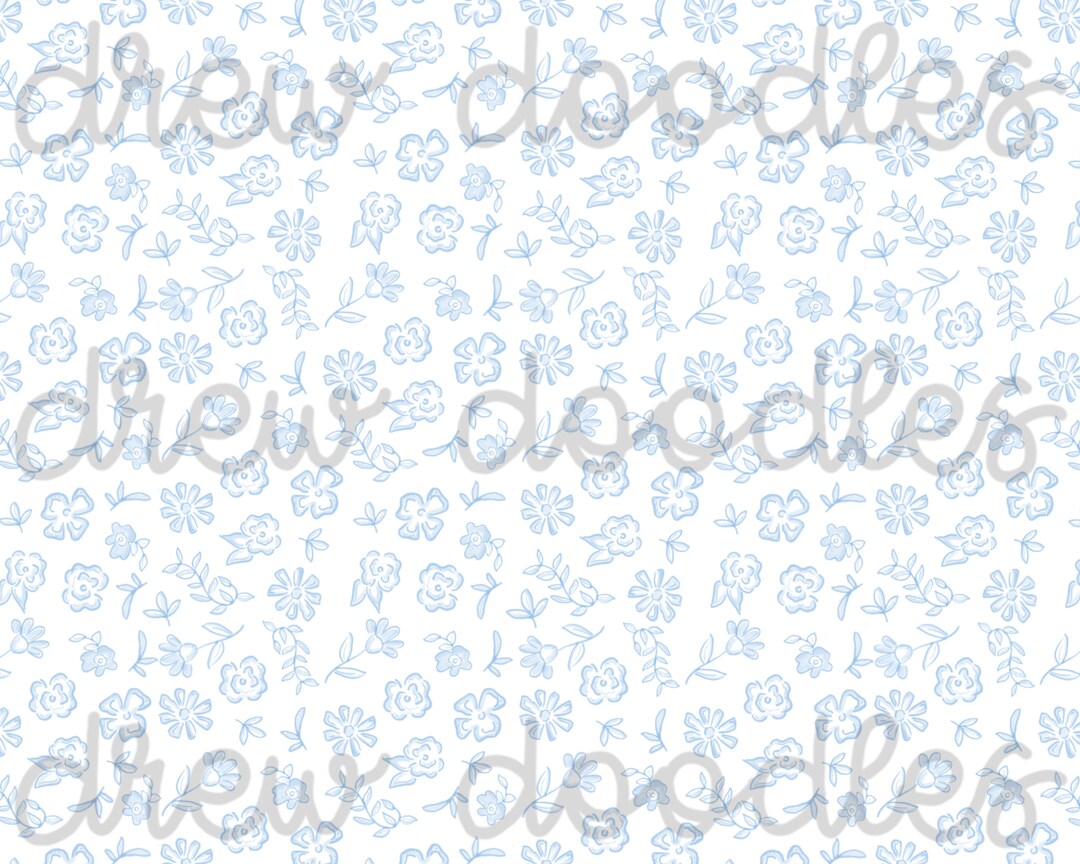 Watercolor Blue Ditsy Floral Pattern Print Digital Papers Backgrounds ...