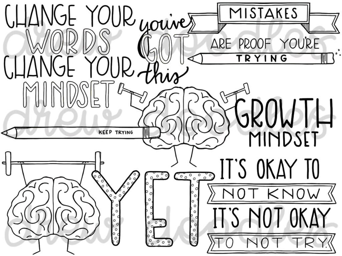 Growth Mindset Doodles Digital Clip Art Set- Black Line Version ...