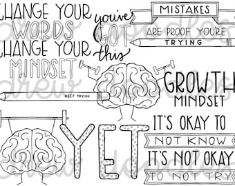 Kindness Doodles Digital Clip Art Set Black Line Version | Etsy