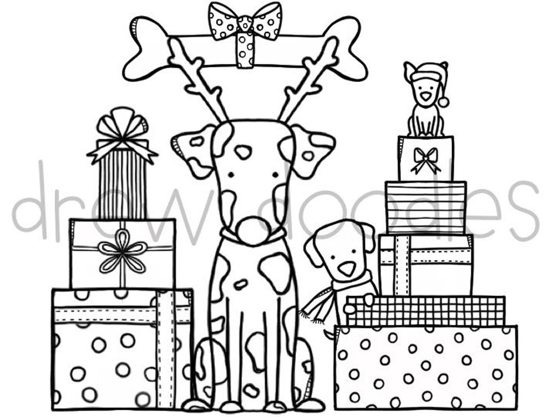 Puppy Presents Digital Clip Art Set Black Line Version | Etsy