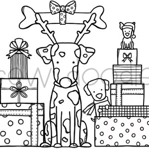 Puppy Presents Digital Clip Art Set Black Line Version Instant Download ...