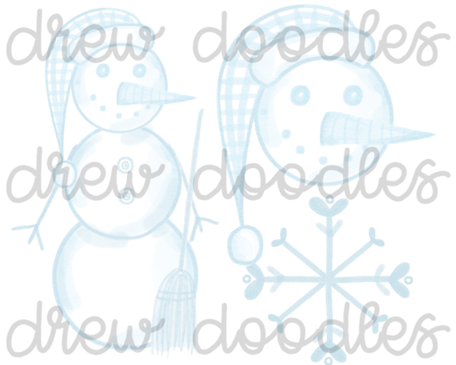 Watercolor Blue Outline Snow Girl Digital Clip Art Set | Etsy