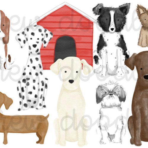 Watercolor Baby Blue Party Dogs Digital Clip Art Set Instant - Etsy