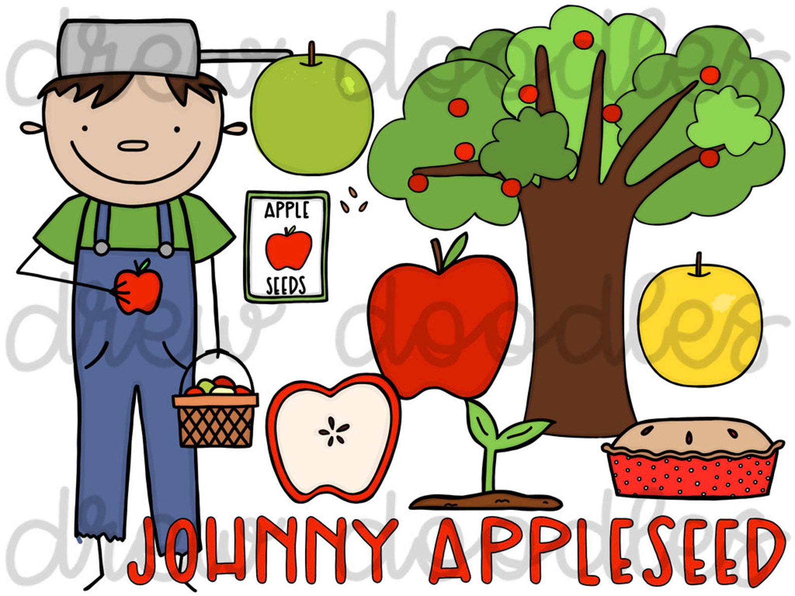 Johnny Appleseed Digital Clip Art Set Descarga instantánea - Etsy España