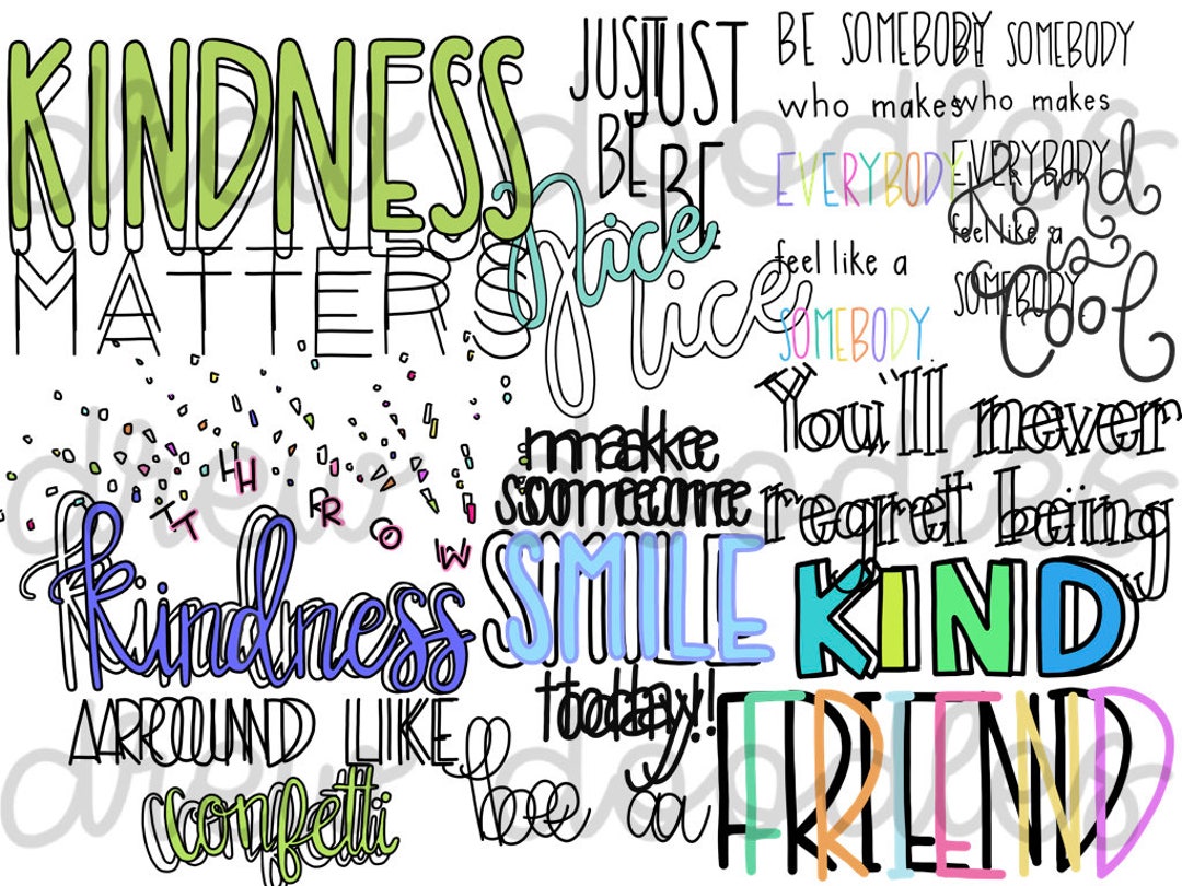 Kindness Doodles Digital Clip Art Set- Color and Black Line COMBO ...