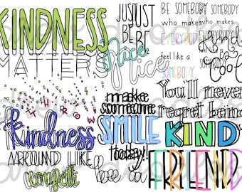 Kindness Doodles Digital Clip Art Set Black Line Version | Etsy