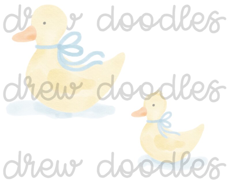 Watercolor Blue Bow Ducks Digital Clip Art Set Instant - Etsy