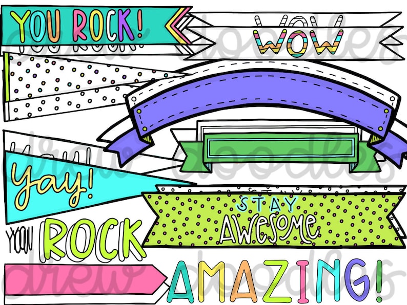 Positive Messages/ Banners Digital Clip Art Set Color and | Etsy