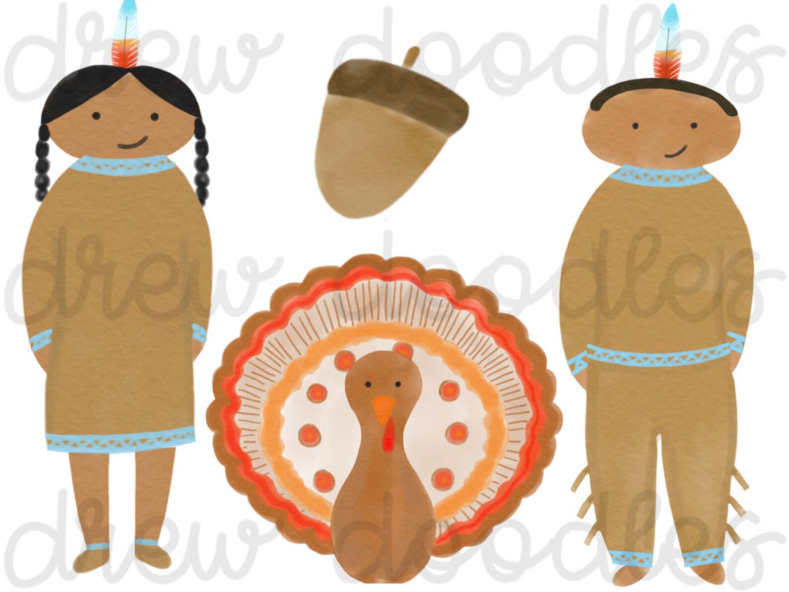 Watercolor First Thanksgiving Digital Clip Art Set Instant | Etsy