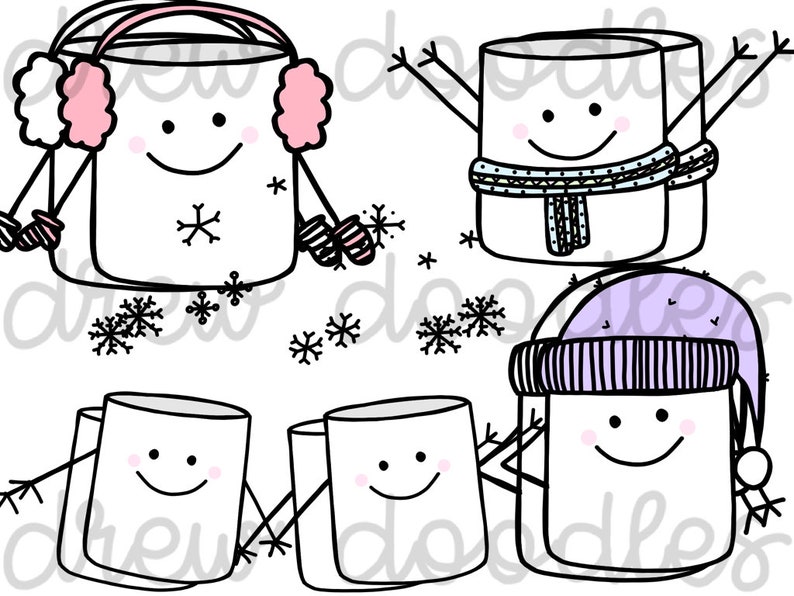 A Marshmallow World Digital Clip Art Set Color and Black Line - Etsy