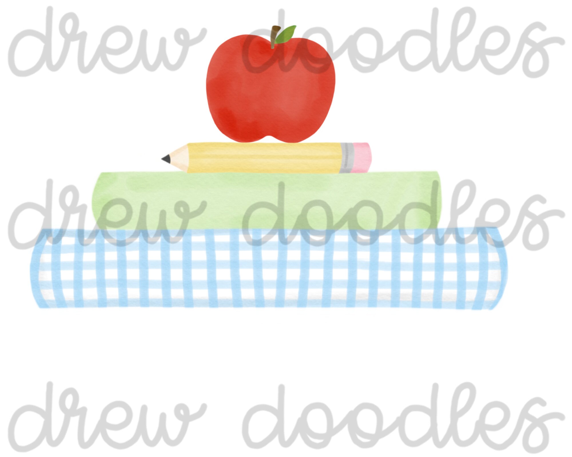 Watercolor Blue Gingham and Green Boys School Books Digital Clip Art ...