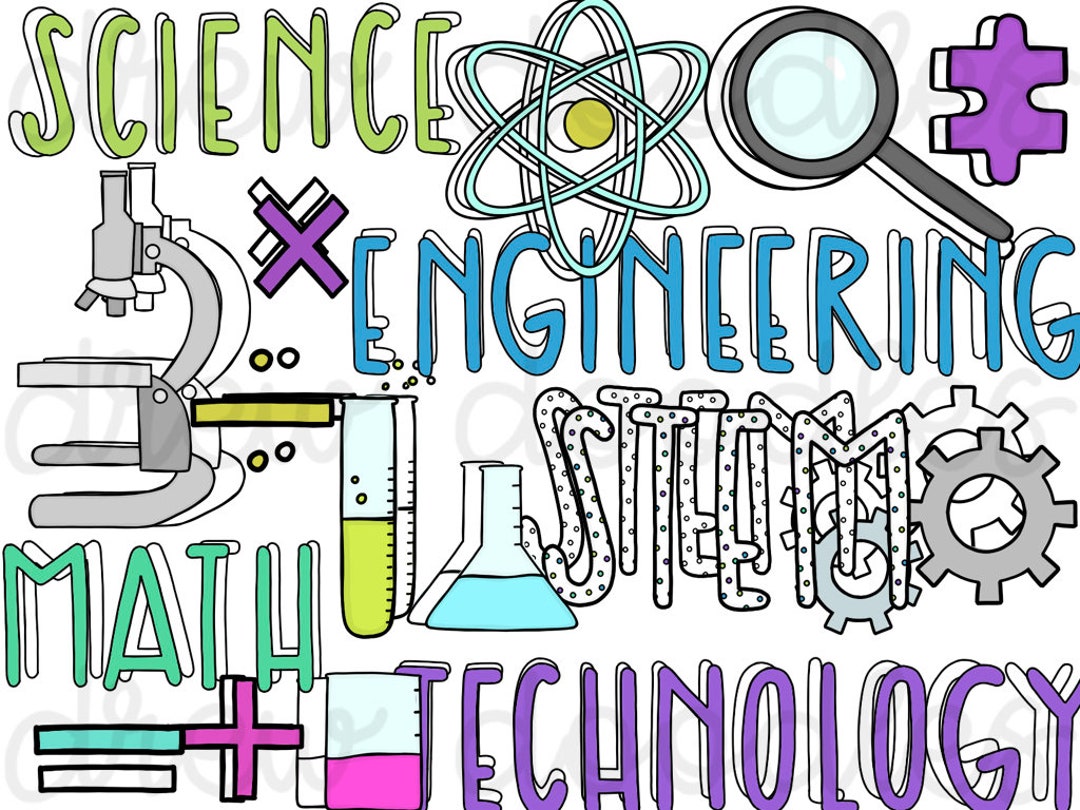 STEM Doodles Digital Clip Art Set- Color and Black Line COMBO- Instant ...