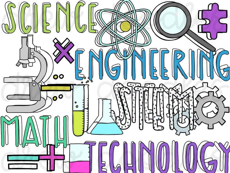 STEM Doodles Digital Clip Art Set Color and Black Line COMBO - Etsy