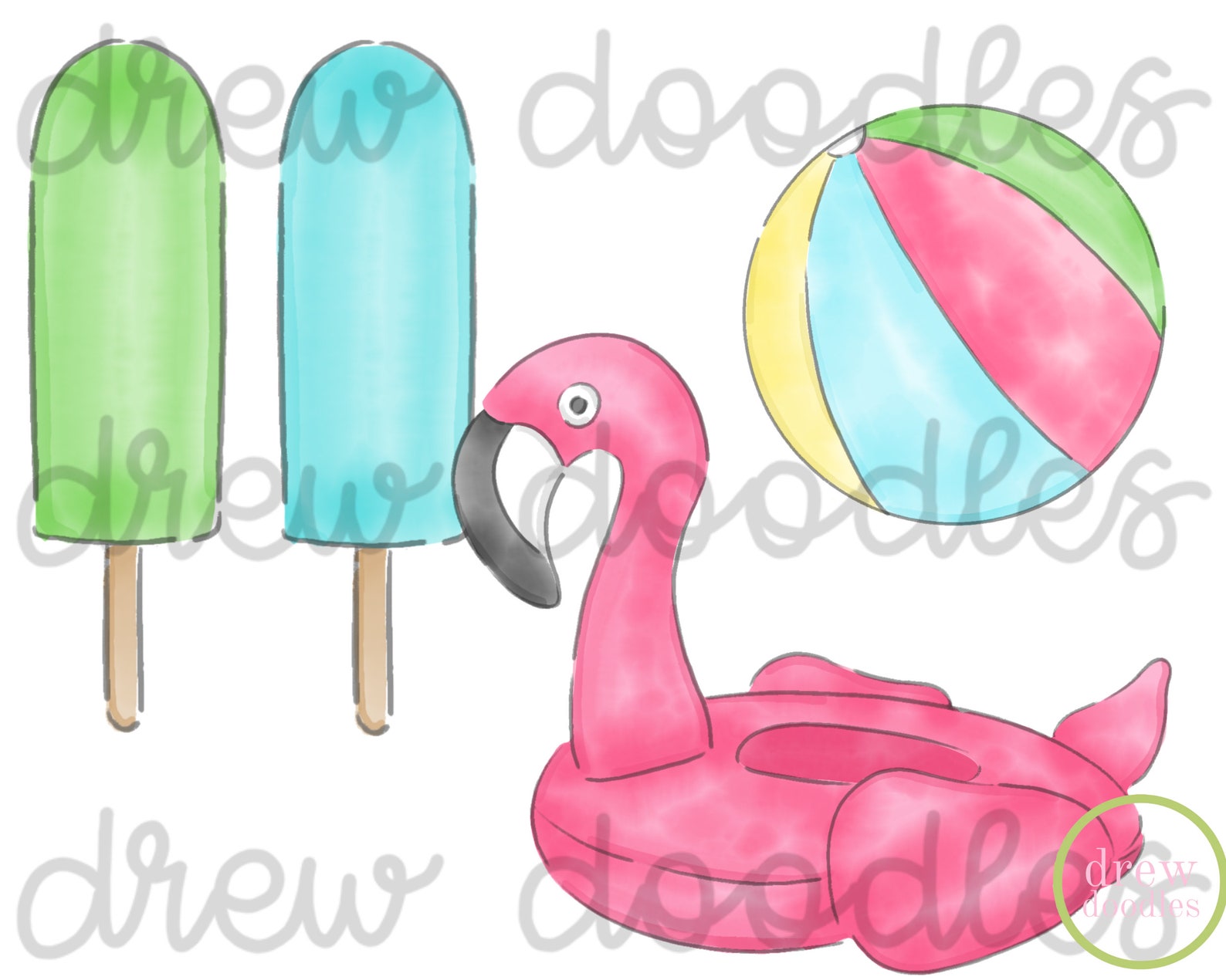 Watercolor Summer Pool Party Digital Clip Art Set- Instant Download - Etsy