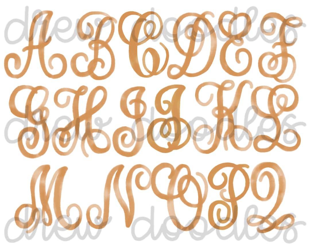 Watercolor Gold Vine Monogram Alphabet Digital Clip Art Set- Instant ...
