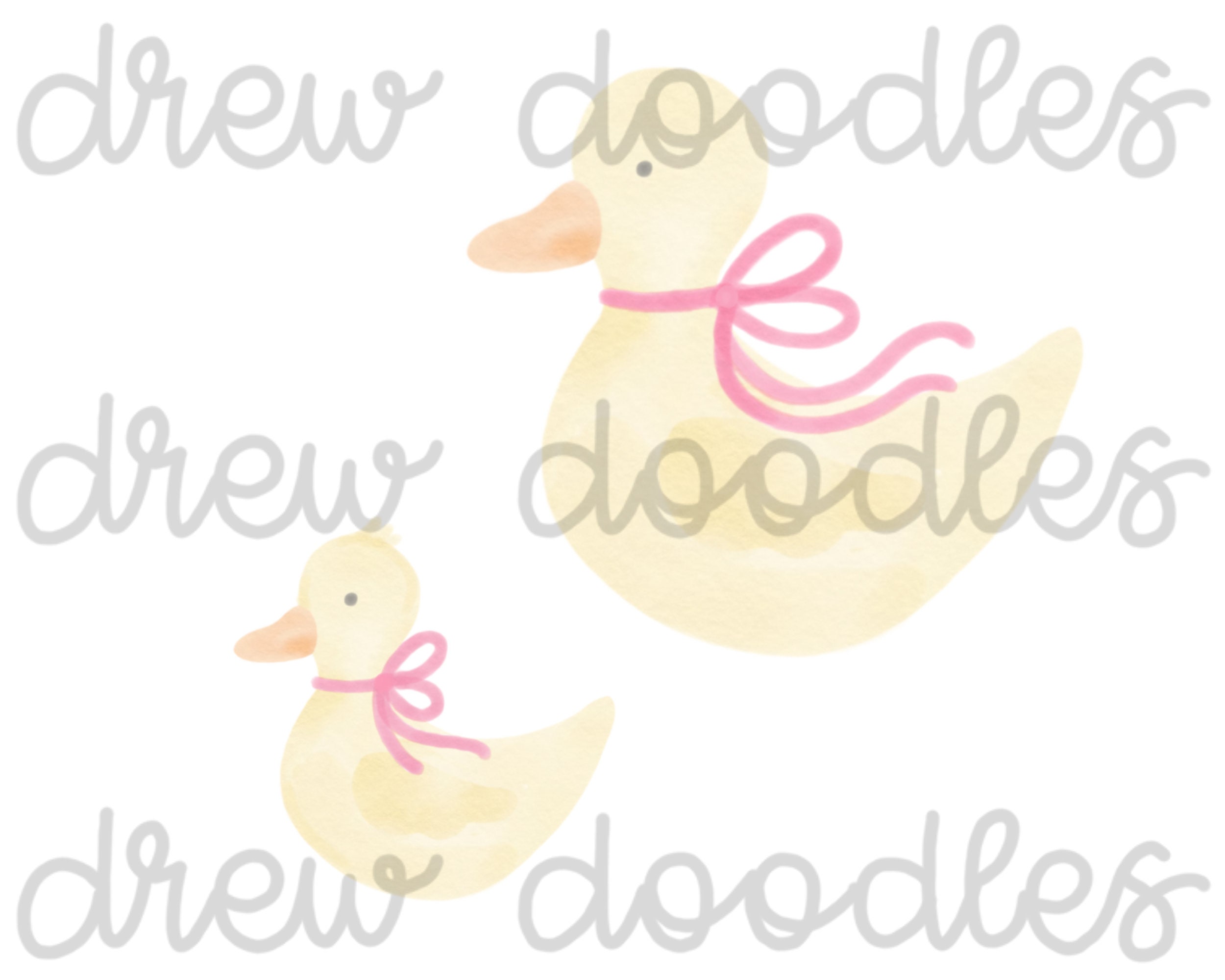 Watercolor Pink Bow Ducks Digital Clip Art Set Instant - Etsy