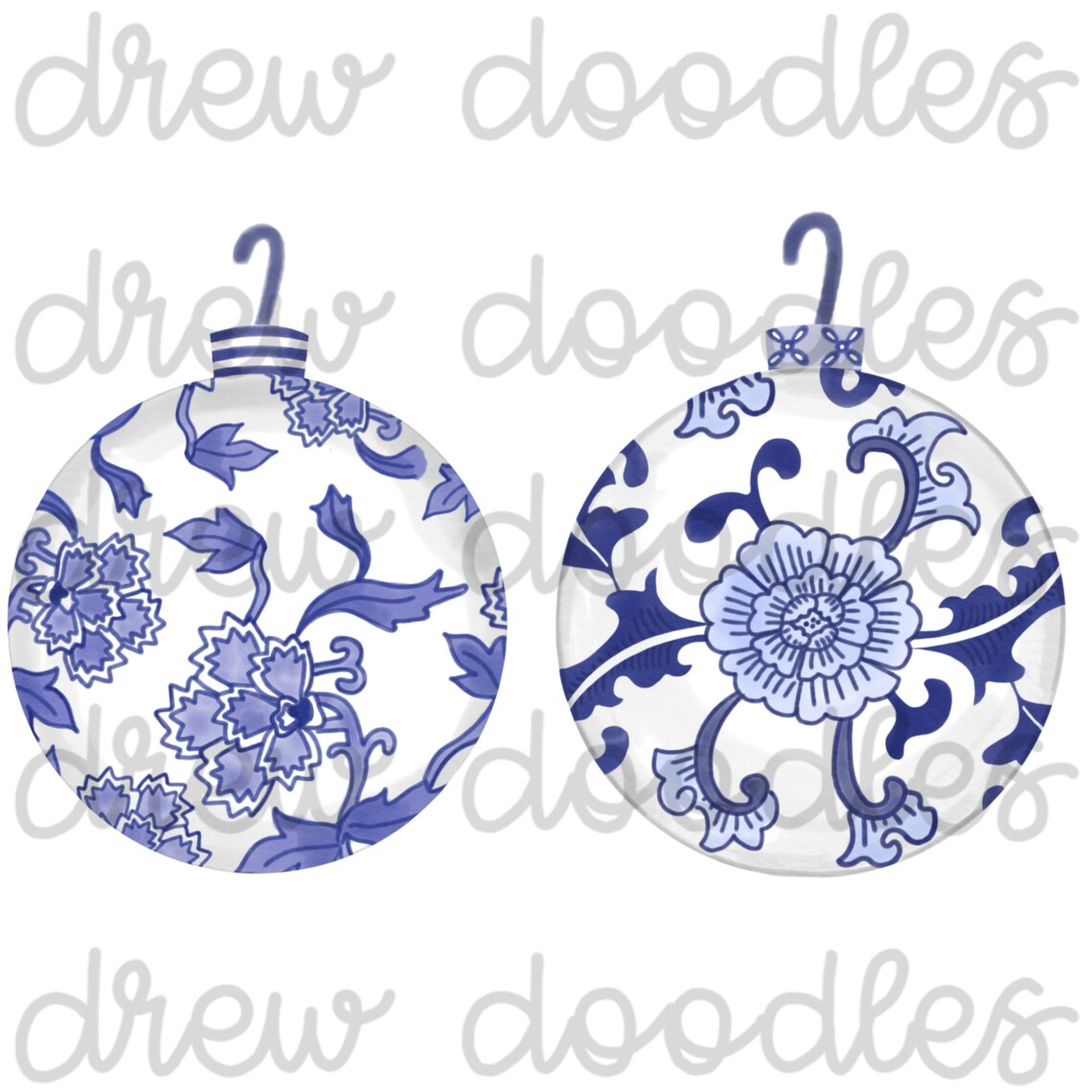 Watercolor Chinoiserie Christmas Ornaments Digital Clip Art - Etsy