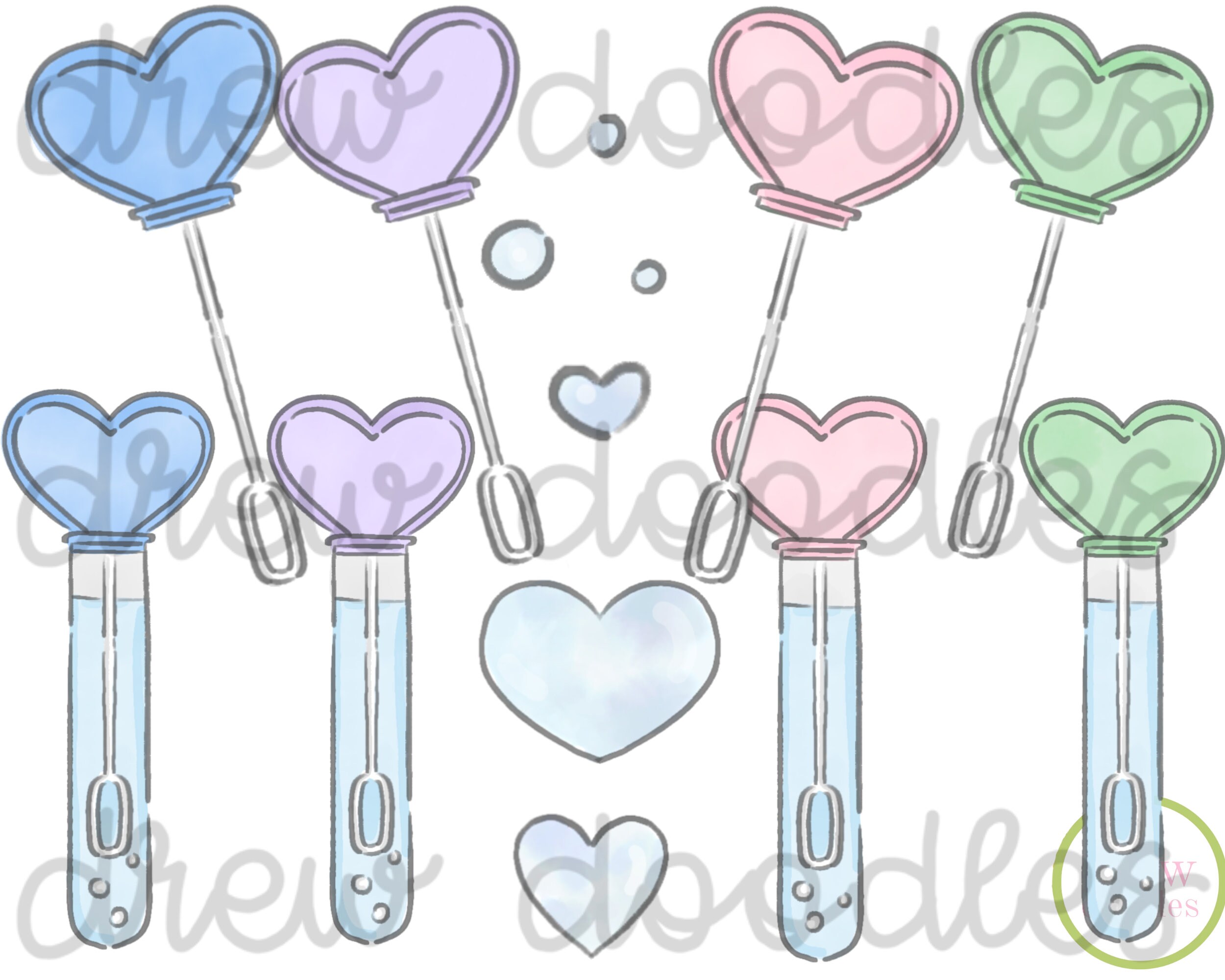 Watercolor Valentine's Day Bubbles Wands Digital Clip Art Set- Instant ...