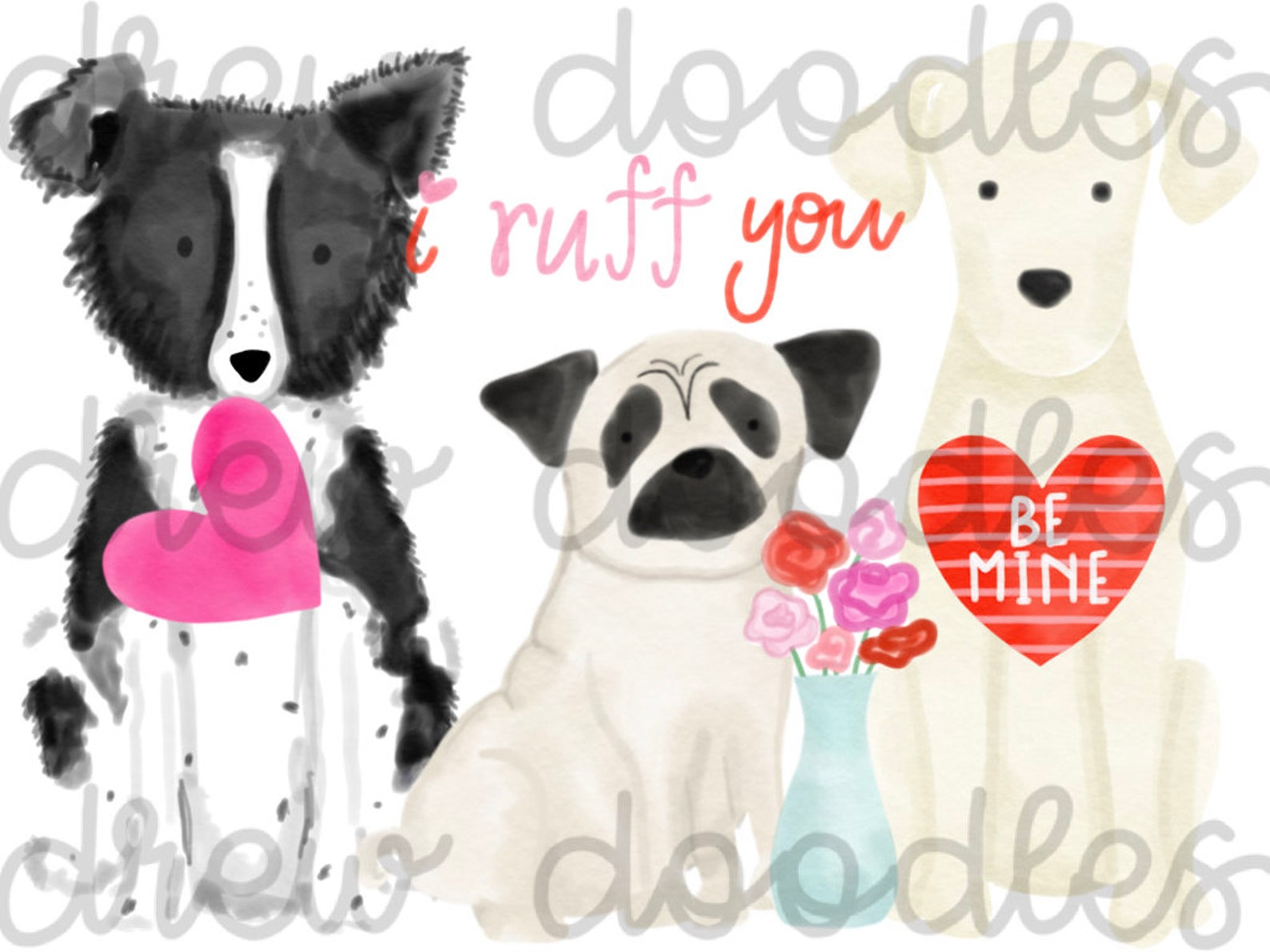Watercolor Valentine's Day Dogs Digital Clip Art Set | Etsy