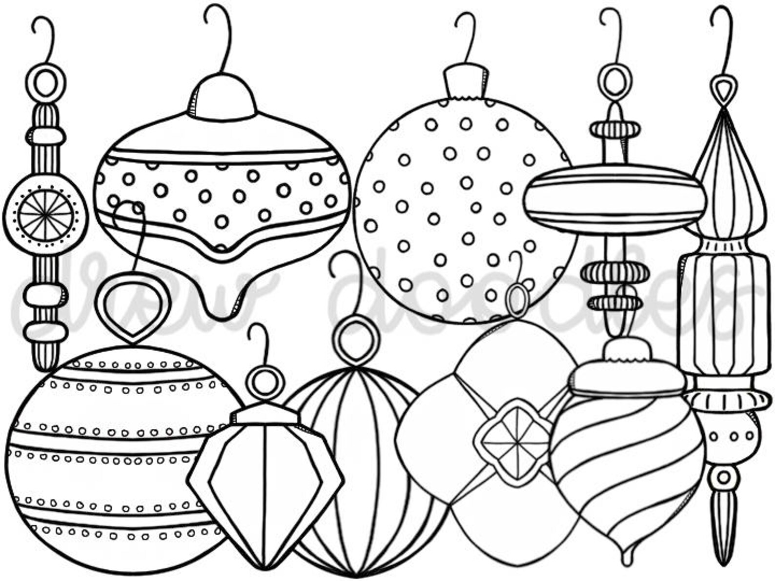 Vintage Ornaments Digital Clip Art Set Black Line Version - Etsy