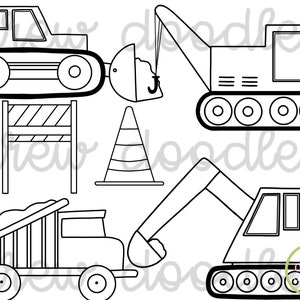 Black Outline Construction Trucks Digital Clip Art Set- Instant ...
