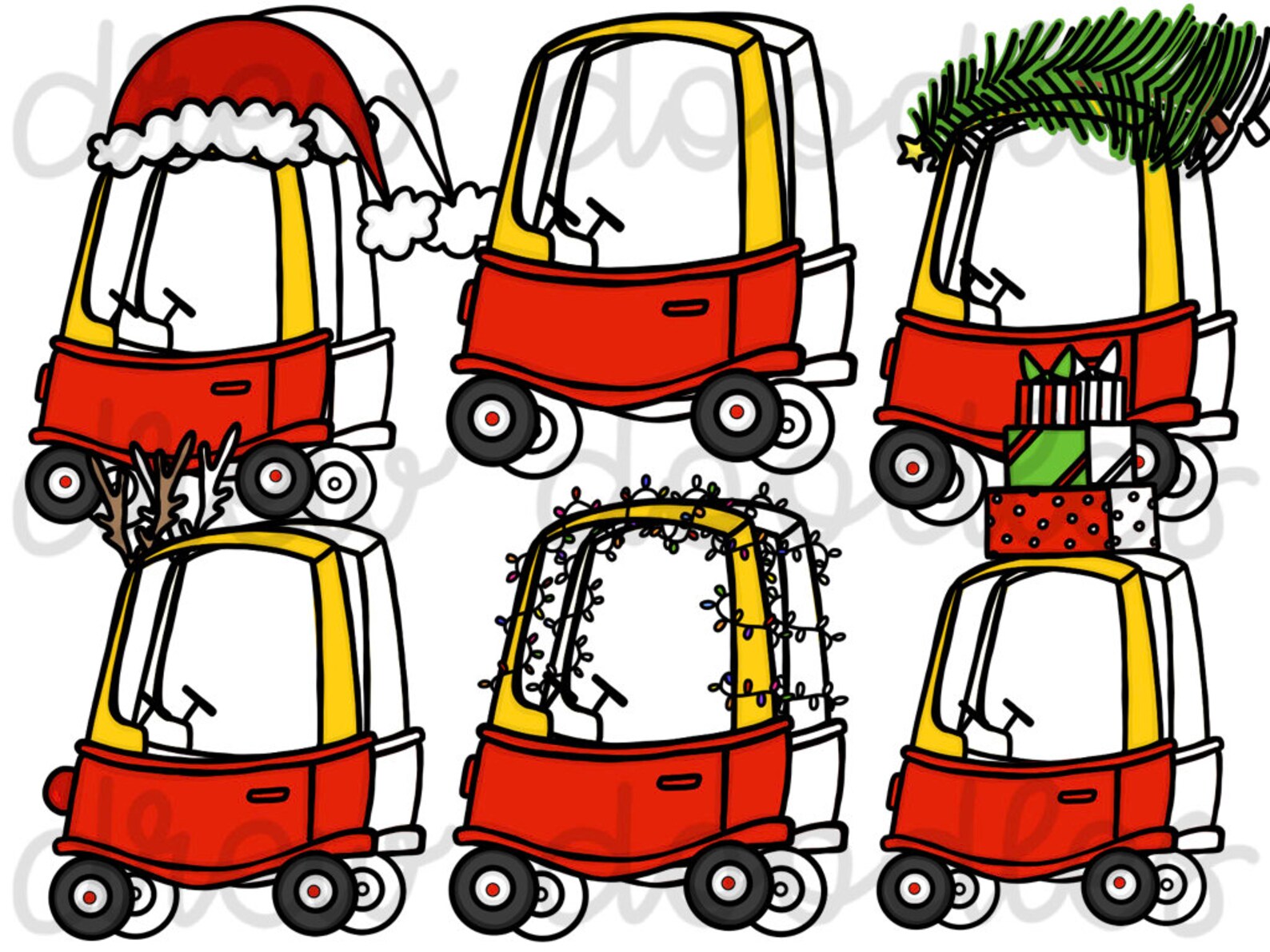 Christmas Coupe Digital Clip Art Set Color and Black Line - Etsy