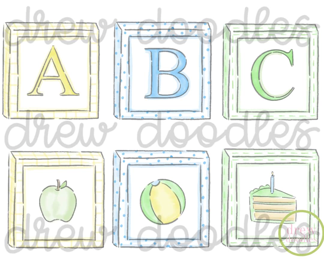 Watercolor Pastel Boy ABC Blocks Digital Clip Art Set- Instant Download ...