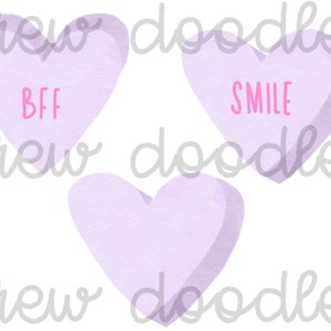 Watercolor Valentine's Day Conversation Hearts Digital Clip Art Set ...