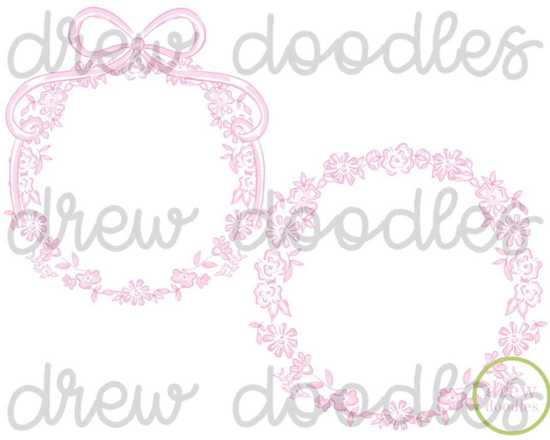 Watercolor Pink Ditsy Floral Circle Bow Frames- Digital Clip Art Set ...