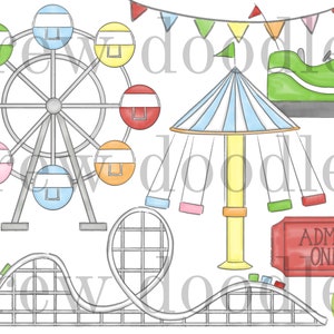 Watercolor Amusement Park Jumbo Clip Art Set- Instant Download - Etsy