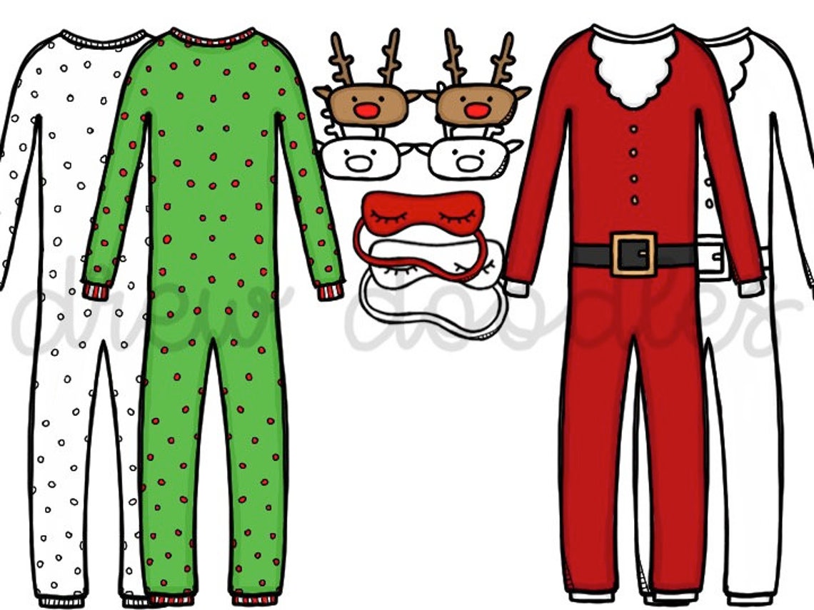 Christmas Pj's Digital Clip Art Set- Color and Black Line COMBO - Etsy