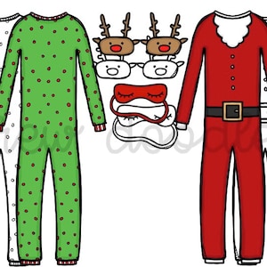 Christmas Pj's Digital Clip Art Set- Color and Black Line COMBO - Etsy
