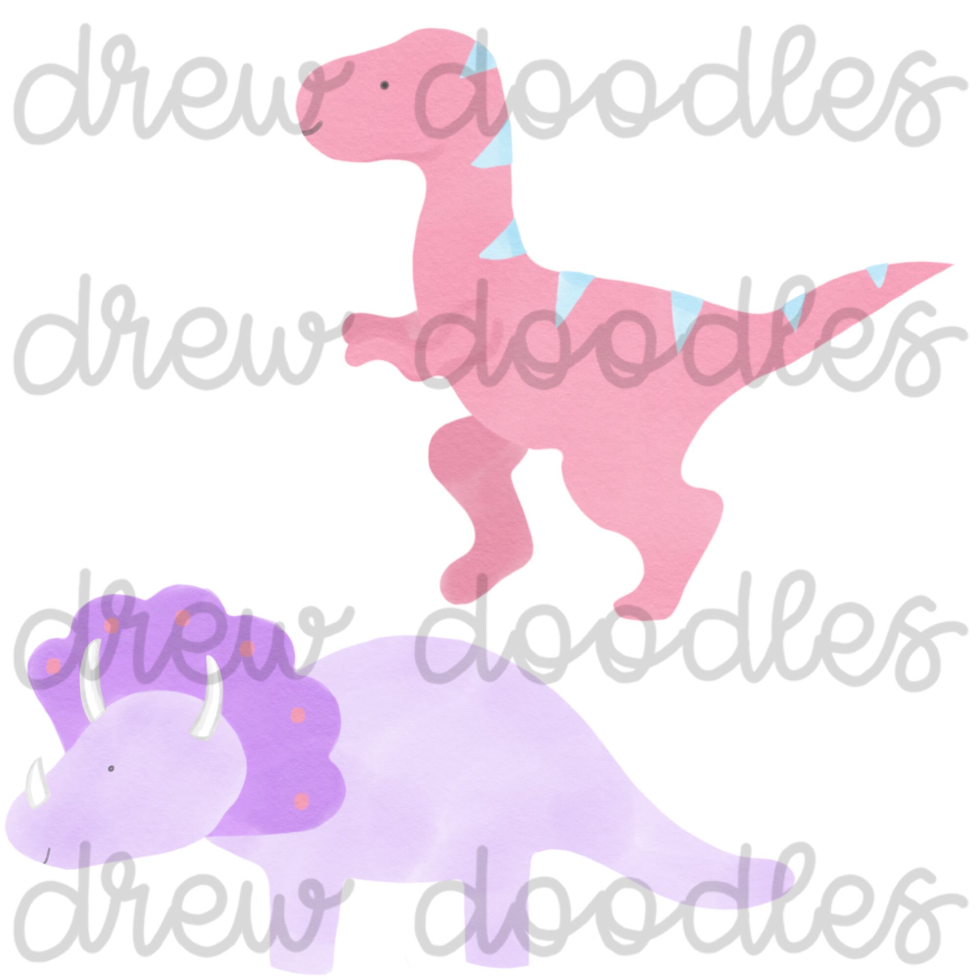 Watercolor Pink and Purple Dinosaurs Digital Clip Art Set - Etsy