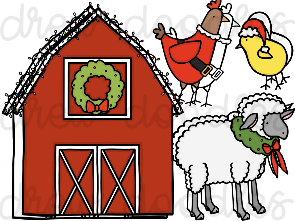 Christmas Farm Digital Clip Art Set Color and Black Line - Etsy