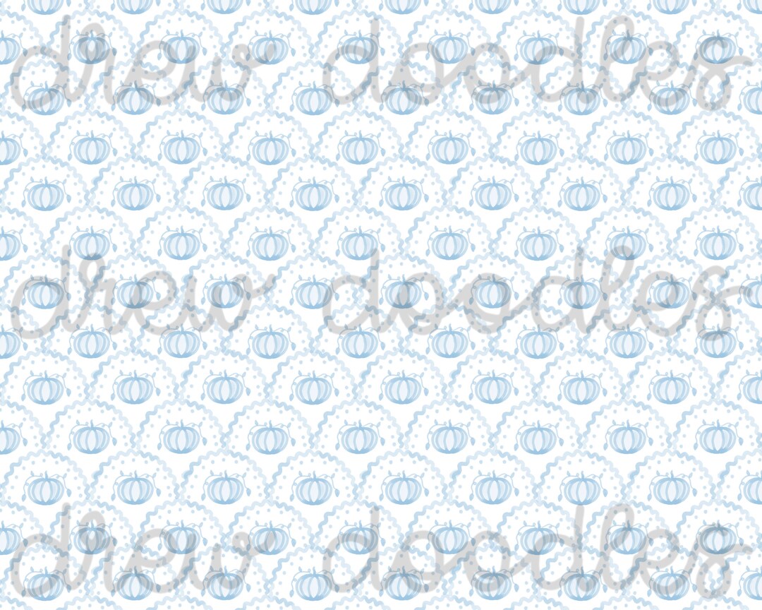 Watercolor Blue Pumpkin Scallop Print Pattern Digital Papers ...