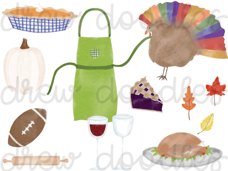 Watercolor Thanksgiving Essentials Digital Clip Art Set | Etsy